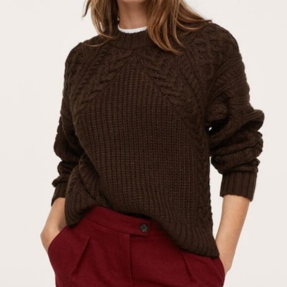 Mango | Sweaters | Mng Mango Cable Knit Chunky Brown Pullover Sweater ...